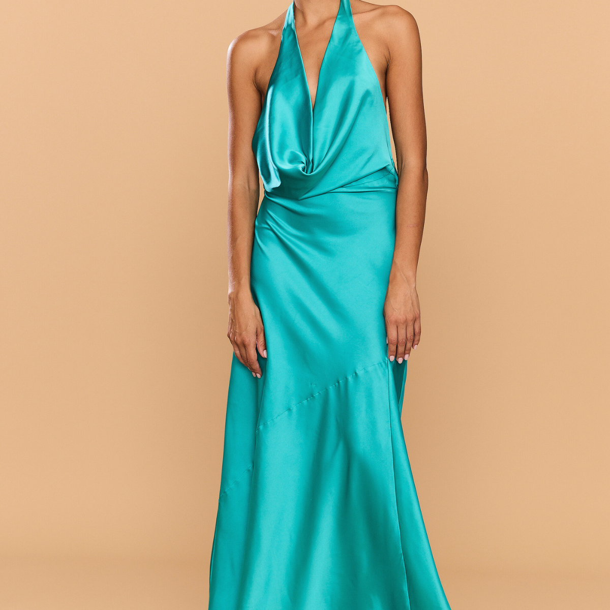 Phoebe Cowl Neck Gown - Teal – Catherine Ferraro